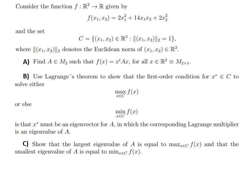Solved Consider the function f:R2 + R given by f(21, 12) = | Chegg.com