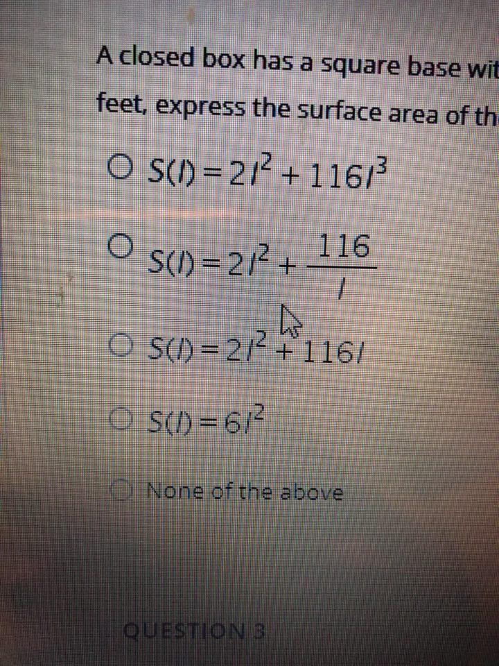 Solved QUESTION 2: A closed box has a square base with side | Chegg.com