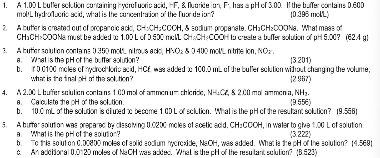 Solved 1. A 1.00 L buffer solution containing hydrofluoric | Chegg.com
