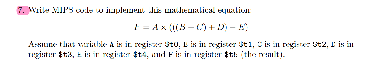 Solved 7 Write Mips Code To Implement This Mathematical 