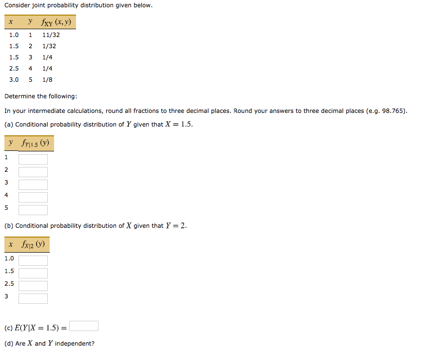 Solved Consider joint probability distribution given below y | Chegg.com