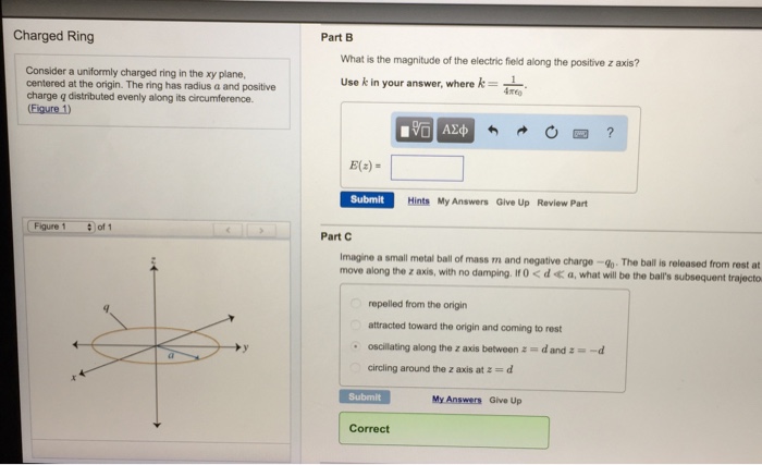 Solved Charged Ring Consider a uniformly charged ring in the | Chegg.com