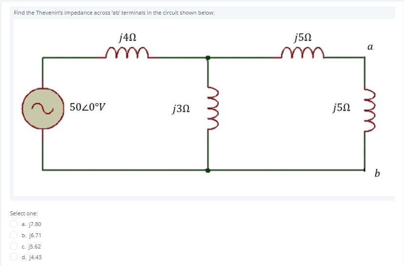 Solved Find the Thevenin's impedance across 'ab' terminals | Chegg.com