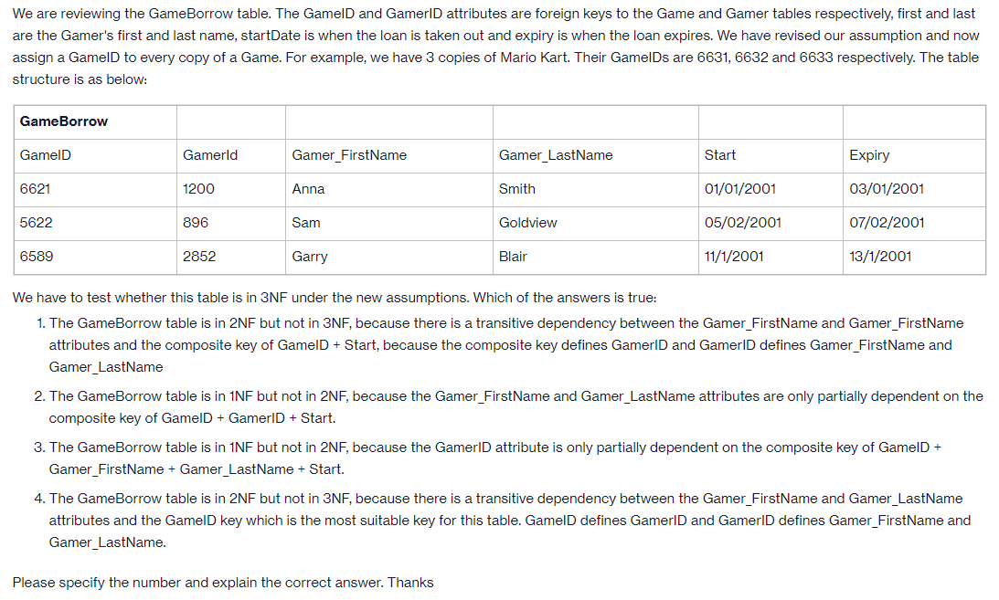 Solved We are reviewing the GameBorrow table. The GamelD and | Chegg.com