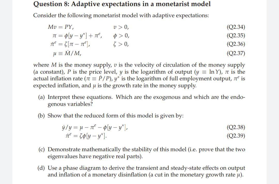 7T = Question 8: Adaptive expectations in a | Chegg.com