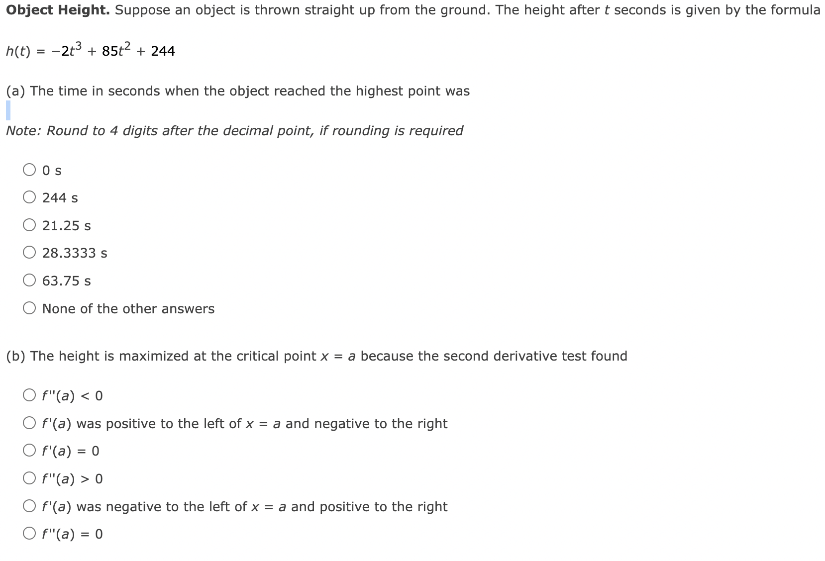 Solved Object Height. Suppose an object is thrown straight | Chegg.com