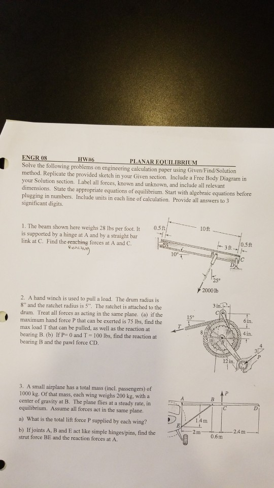Solved ENGR 08 HW#6 PLANAR EQUILIBRIUM Solve the following | Chegg.com