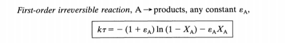 Solved First-order irreversible reaction, A → products, any | Chegg.com
