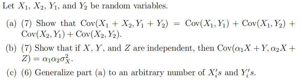 Solved Let X1,X2,Y1, and Y2 be random variables. (a) (7) | Chegg.com