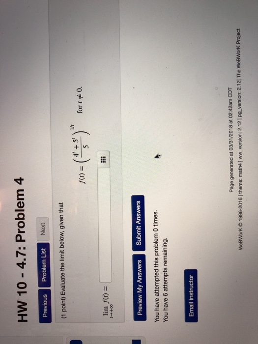 Solved HW 10 -4.7: Problem 4 PreviousProblem List (1 point) | Chegg.com Solved HW 10 -4.7: Problem 4 PreviousProblem List (1 point) | Chegg.com