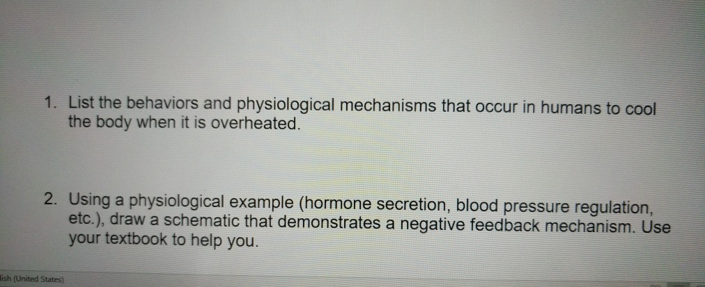 Solved 1. List the behaviors and physiological mechanisms | Chegg.com