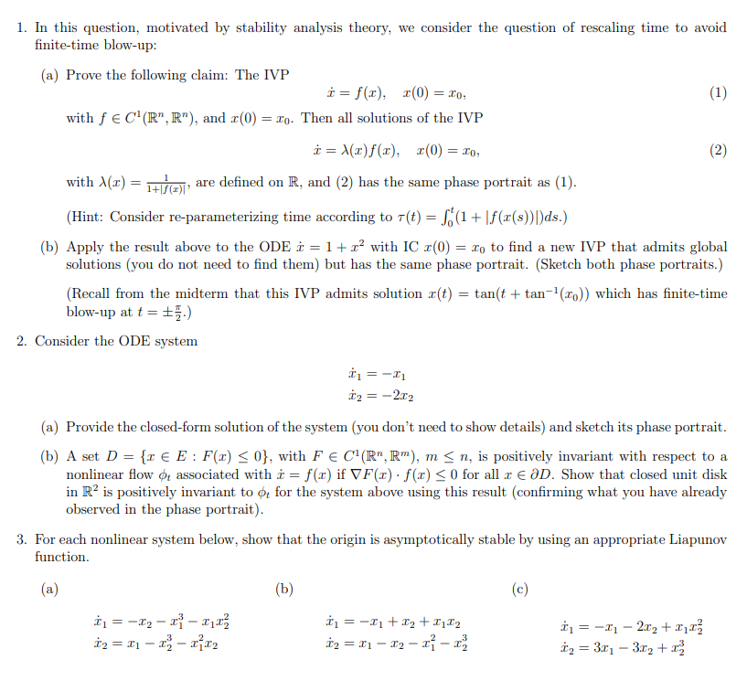 1. In this question, motivated by stability analysis | Chegg.com