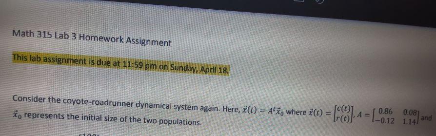 Solved Math 315 Lab 3 Homework Assignment This lab | Chegg.com