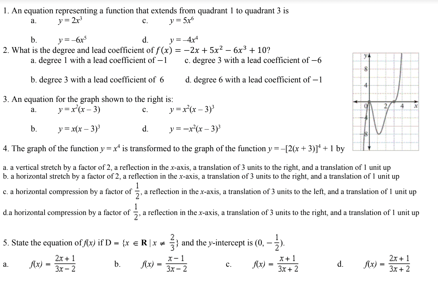 Solved 1. An equation representing a function that extends | Chegg.com
