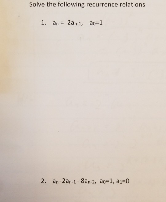 Solved Solve the following recurrence relations 2an-1, 1, | Chegg.com