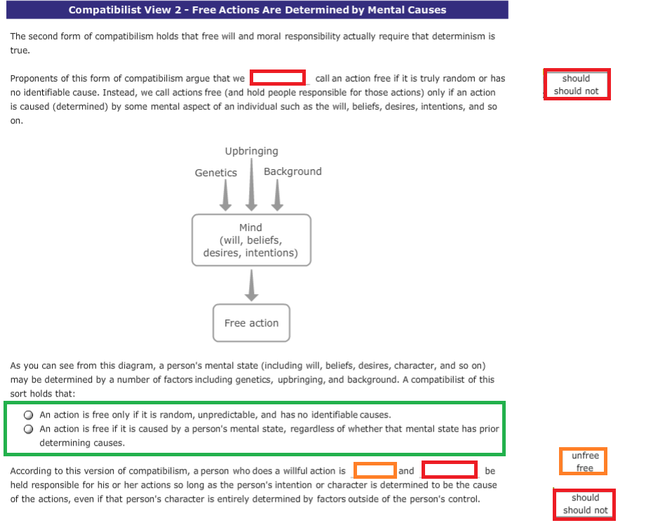 Solved Compatibilist View 2 - Free Actions Are Determined by | Chegg.com