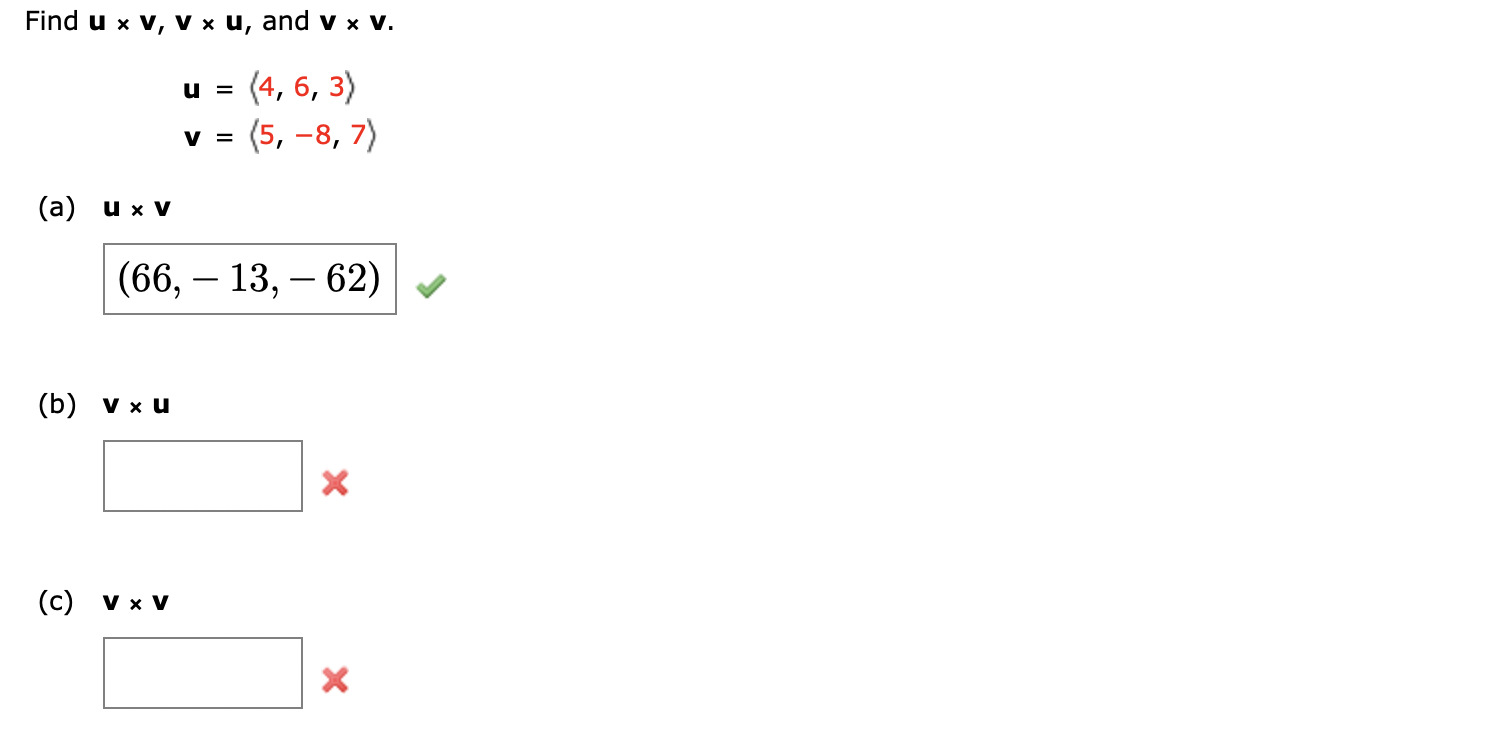 Solved Find u×v,v×u, ﻿and | Chegg.com