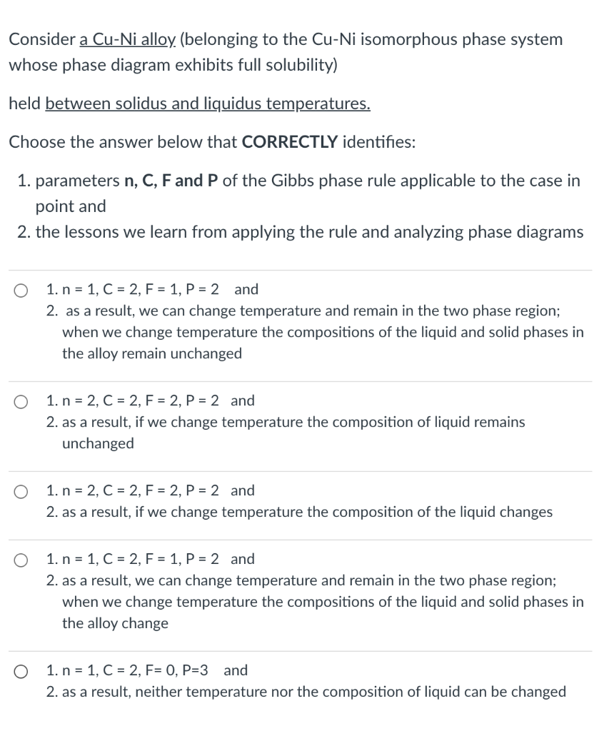 Solved Consider a Cu-Ni alloy. (belonging to the Cu-Ni | Chegg.com