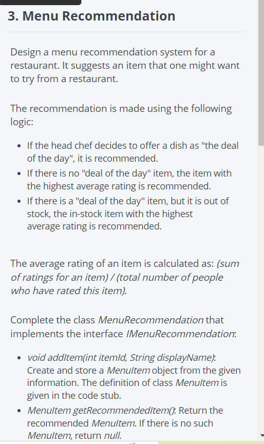 Solved Menu RecommendationDesign a menu recommendation | Chegg.com