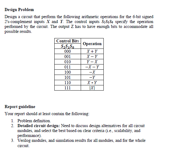 Solved Design Problem Design a circuit that perform the | Chegg.com