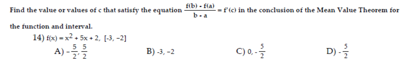 Solved fb) fla) Find the value or values of c that satisfy | Chegg.com