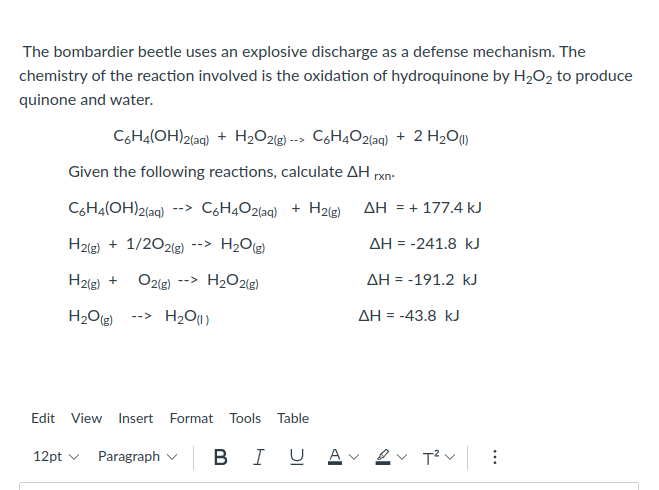 Solved The bombardier beetle uses an explosive discharge as | Chegg.com