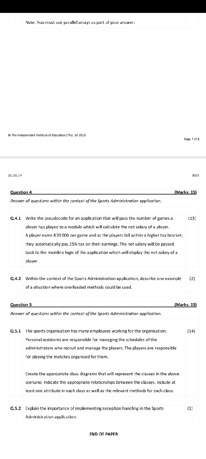 Solved Note: You must use parallel arrays as part of your | Chegg.com