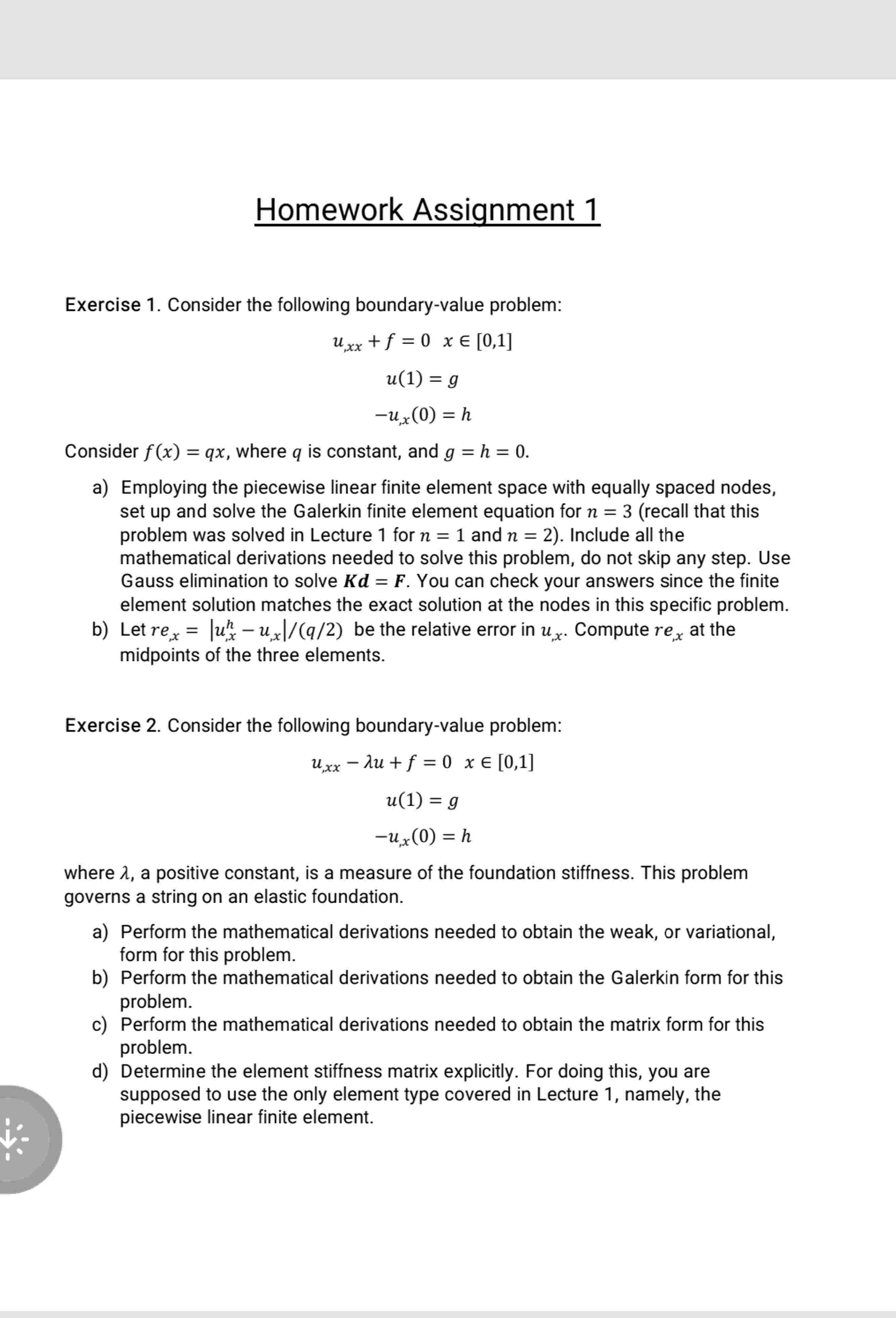 Solved Homework Assignment 1exercise 1 consider The