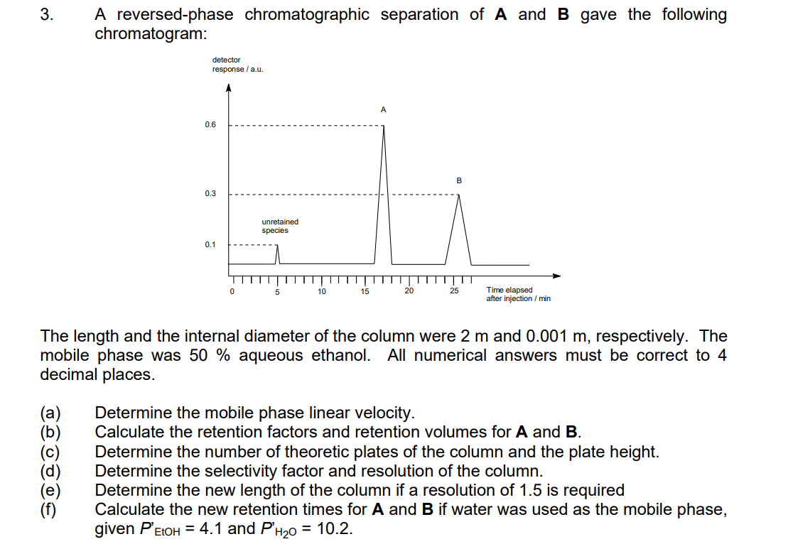 Solved 3. A reversed-phase chromatographic separation of A | Chegg.com