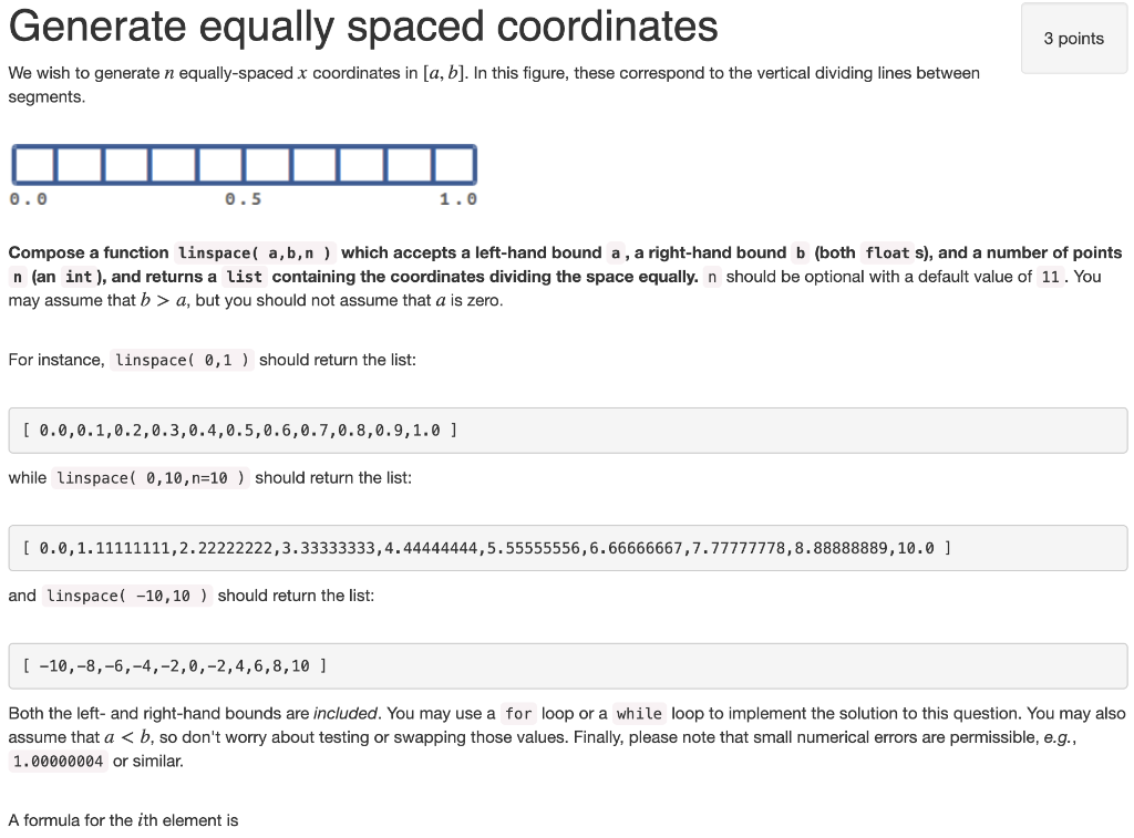 Solved Generate equally spaced coordinates 3 points We wish | Chegg.com