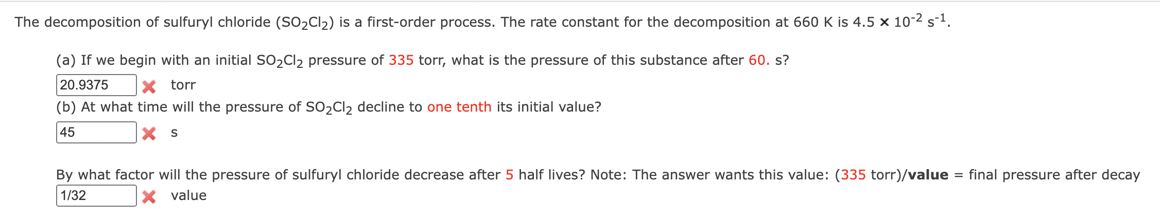 Solved The decomposition of sulfuryl chloride (SO2Cl2) is a | Chegg.com