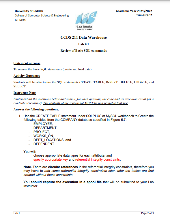 Solved University of Jeddah Academic Year 2021/2022 College | Chegg.com