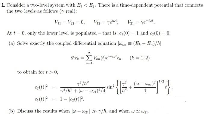 Solved . Consider a two-level system with E1 | Chegg.com Solved . Consider a two-level system with E1 | Chegg.com