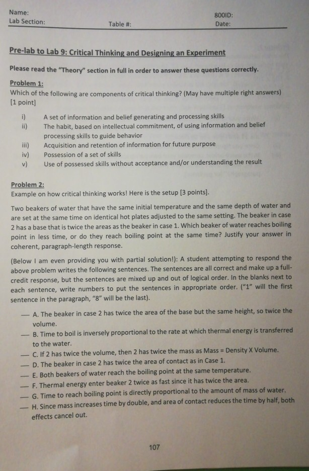 Solved Name: Lab Section: 800ID: Date: Table #: Pre-lab to | Chegg.com