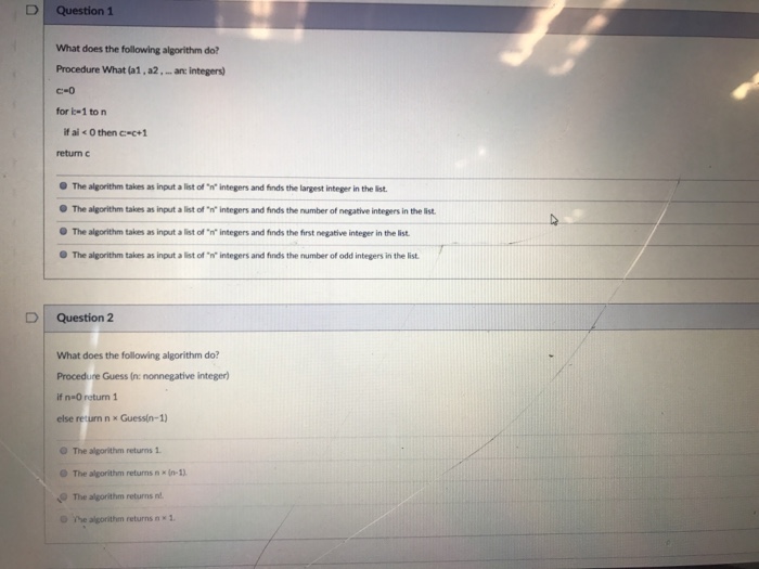 Solved D Question 1 What does the following algorithm do? | Chegg.com