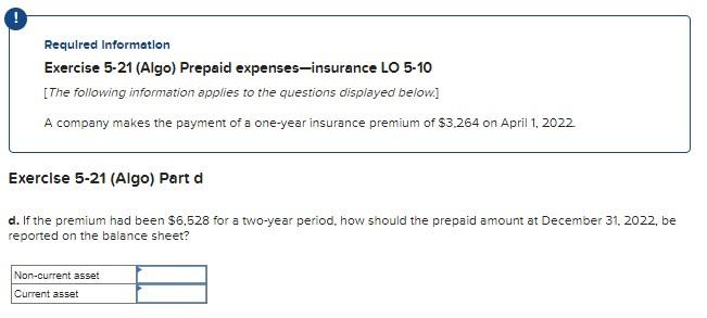 Solved Requlred Information Exercise 5-21 (Algo) Prepaid | Chegg.com