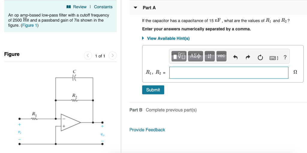 Solved Review Constants Part A cutoff frequency An op | Chegg.com