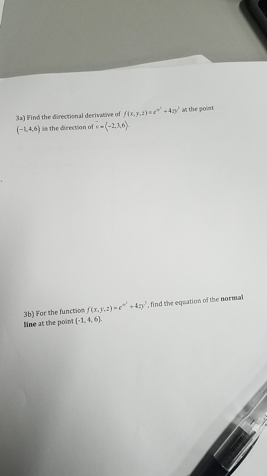Solved 3a) Find the directional derivative of f(x,y,z) | Chegg.com