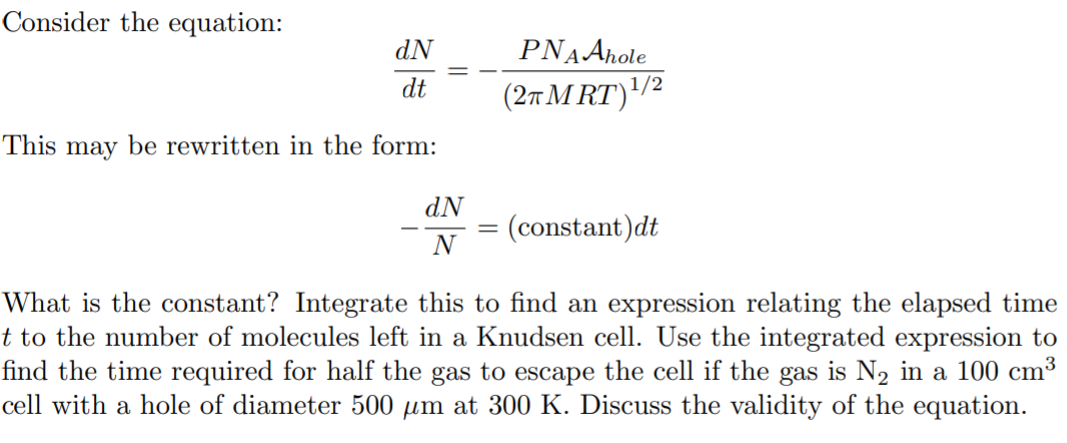Consider the equation: dN PNA Ahole (27 MRT)1/2 dt | Chegg.com