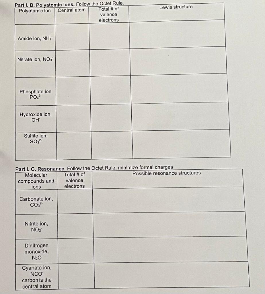 Solved Lewis structure Part I. B. Polyatomic lons. Follow | Chegg.com