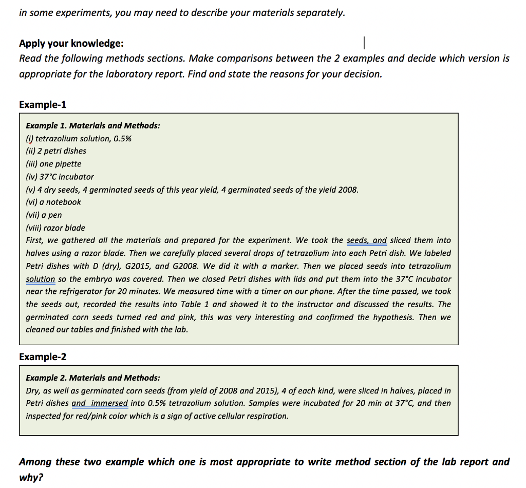 Solved Materials And Methods Writing The Methods Stage Is Chegg