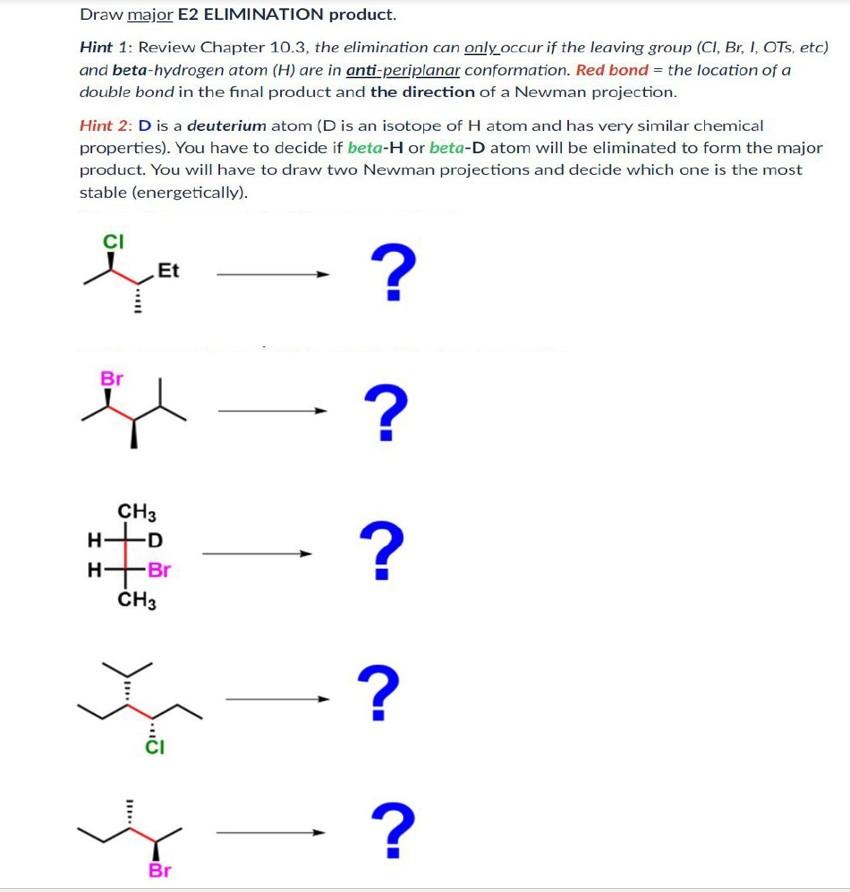 Solved Draw major E2 ELIMINATION product. Hint 1: Review | Chegg.com
