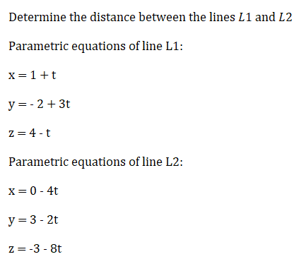 Solved Determine the distance between the lines L1 and L2 | Chegg.com