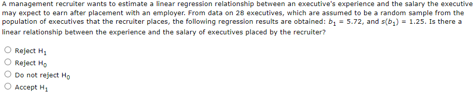 Solved A management recruiter wants to estimate a linear | Chegg.com