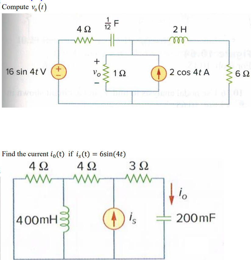 Solved Compute v0(t) Find the current i0(t) if | Chegg.com
