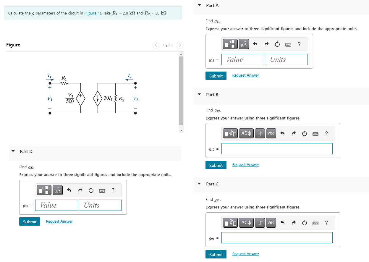 Solved Calculate the g parameters of the circuit in (Figure | Chegg.com