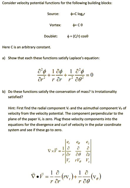 Solved Consider velocity potential functions for the | Chegg.com