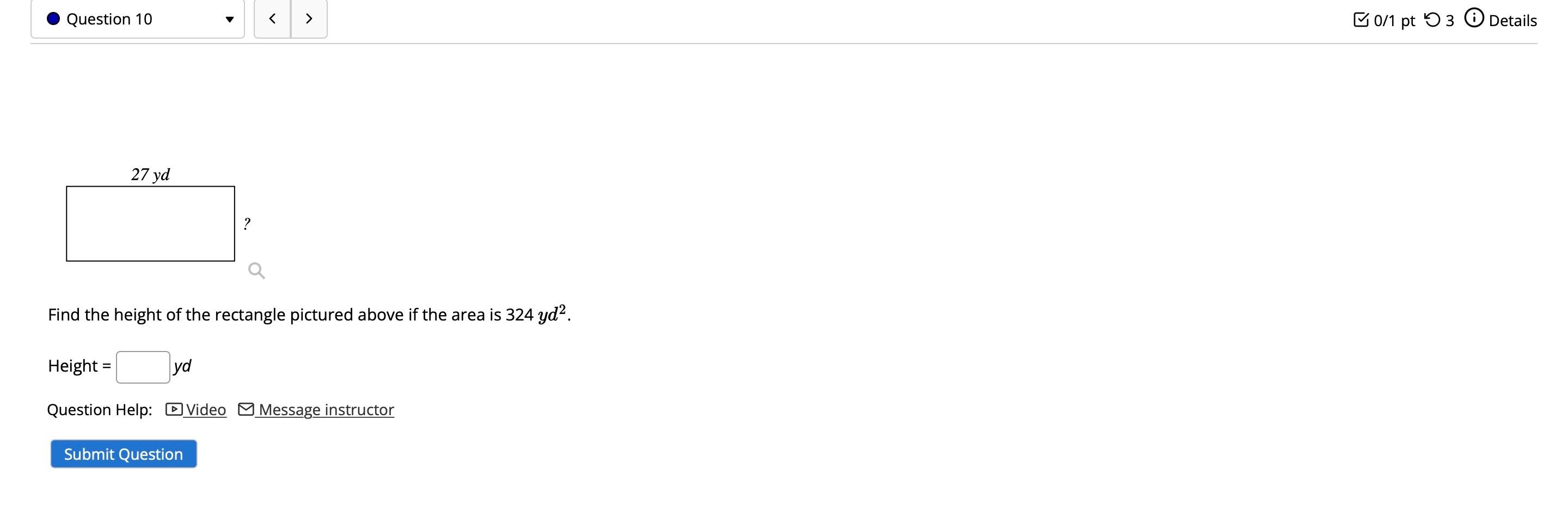 Solved Find the height of the rectangle pictured above if | Chegg.com