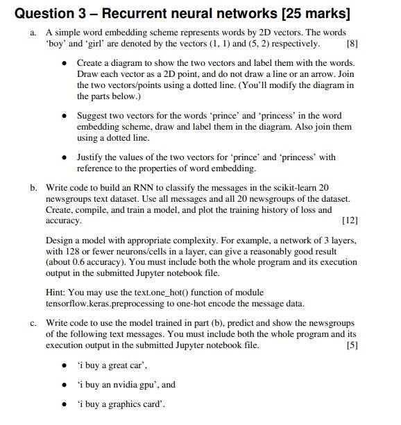 Solved Question 3 - Recurrent neural networks [25 marks] a. | Chegg.com