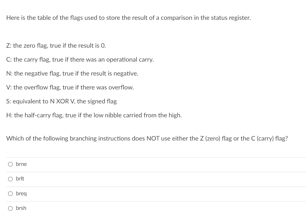 Solved Here is the table of the flags used to store the | Chegg.com